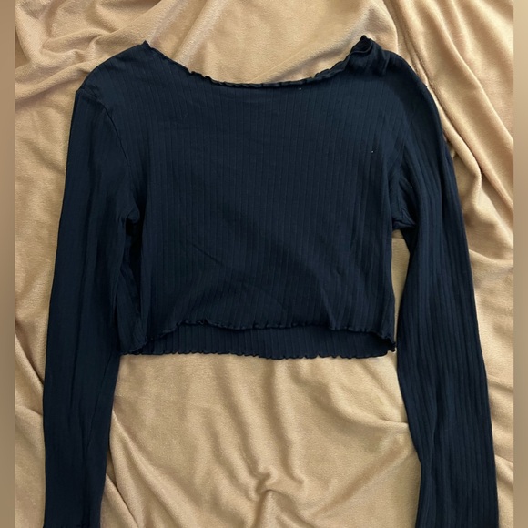 Tops | Blue Ribbed Long Sleeve | Poshmark